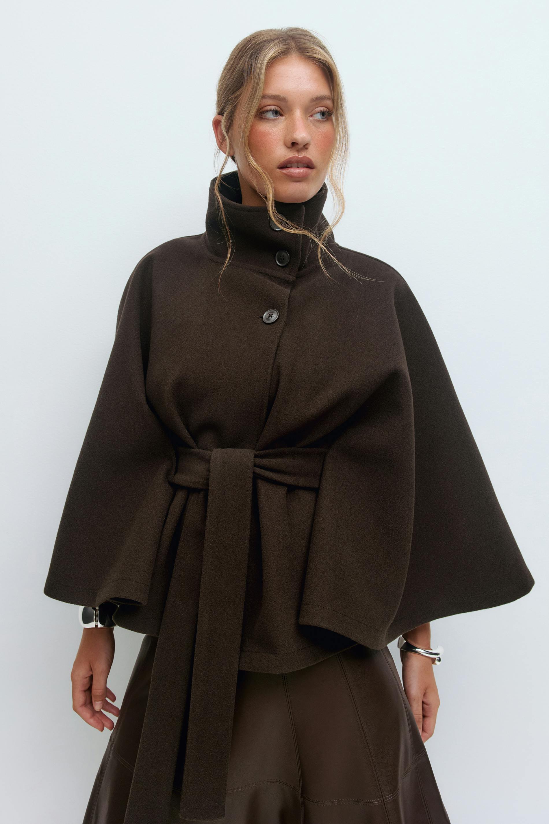 Elegant Belted Cape Coat for Women – shopinggoo